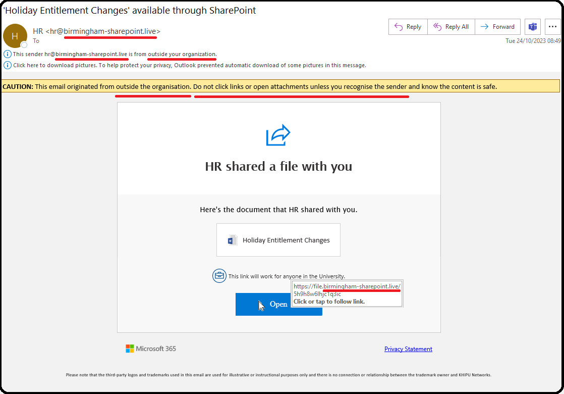 Simulated Phishing Email of October 2023 – IT Security